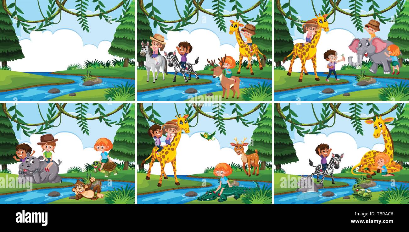 Set of kids and children scene illustration Stock Vector Image & Art ...