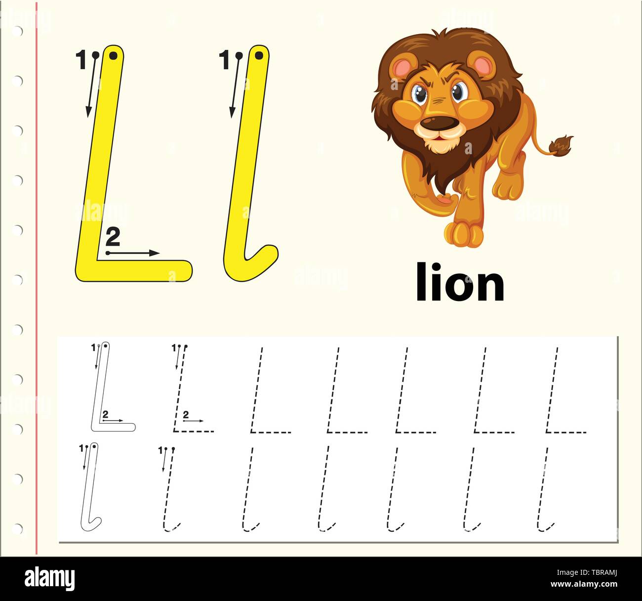 Letter L tracing alphabet worksheets illustration Stock Vector Image ...