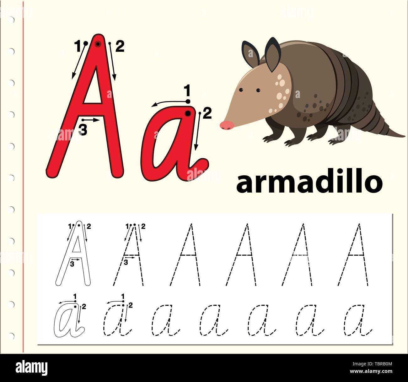 Letter A tracing alphabet worksheets illustration Stock Vector Image ...