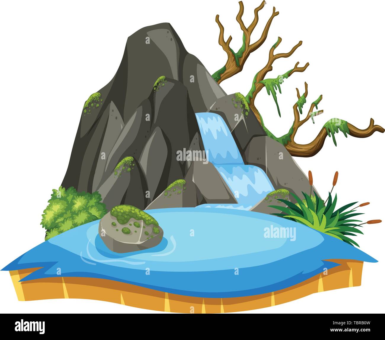 Isolated waterfall landscape on white background illustration Stock ...