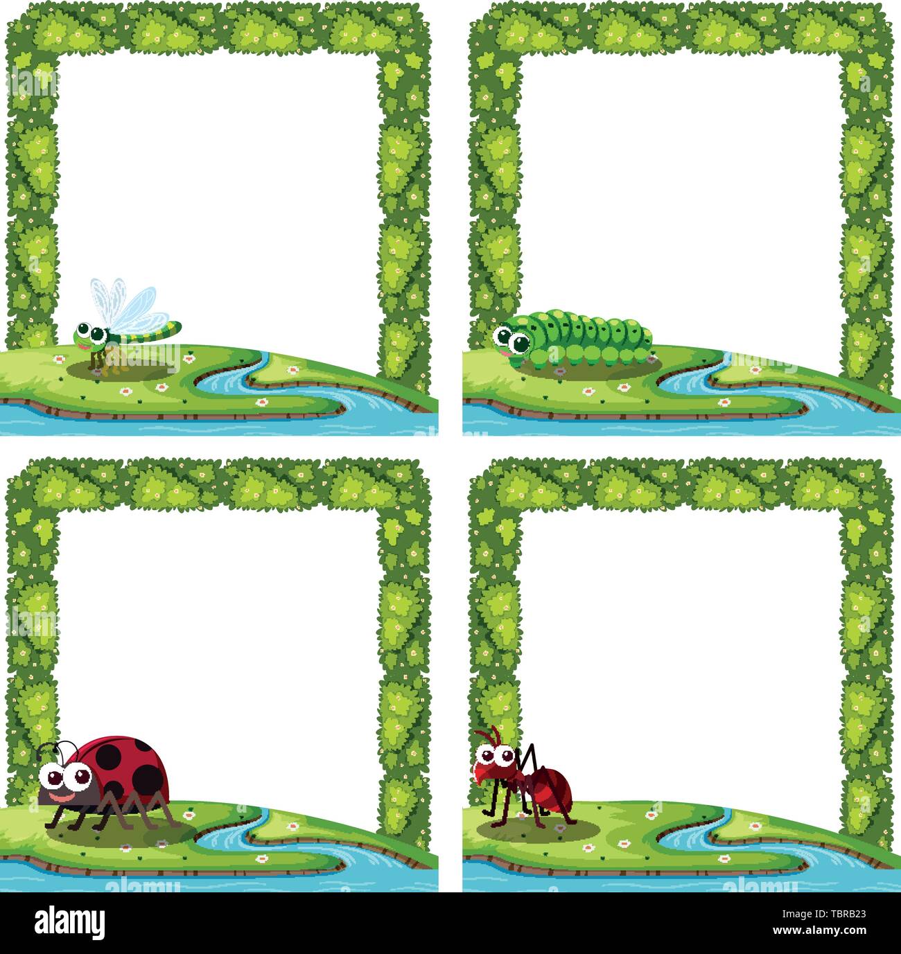 Set of insect on nature border illustration Stock Vector Image & Art ...