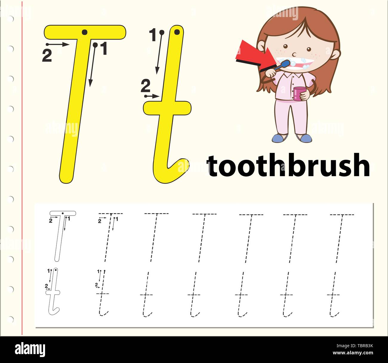 Letter T tracing alphabet worksheets illustration Stock Vector Image ...