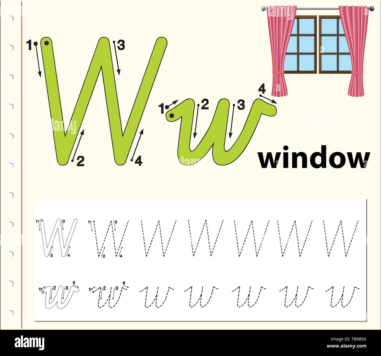 Letter W tracing alphabet worksheets illustration Stock Vector Image ...