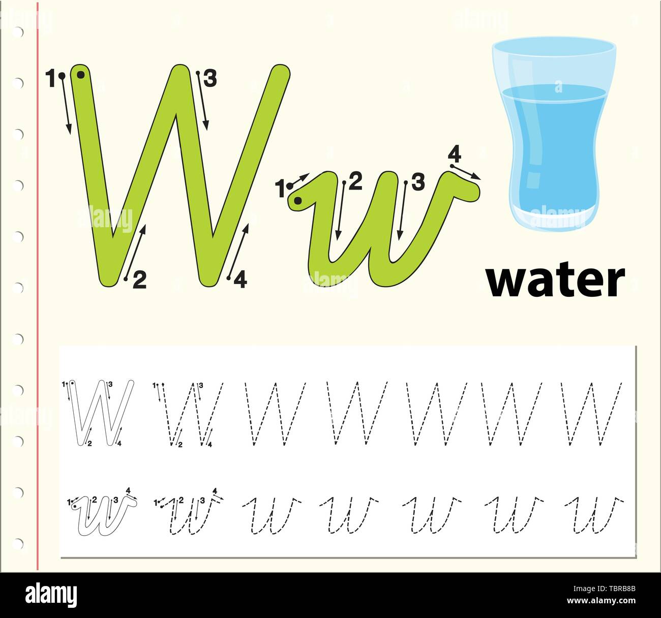 Letter W tracing alphabet worksheets illustration Stock Vector Image ...