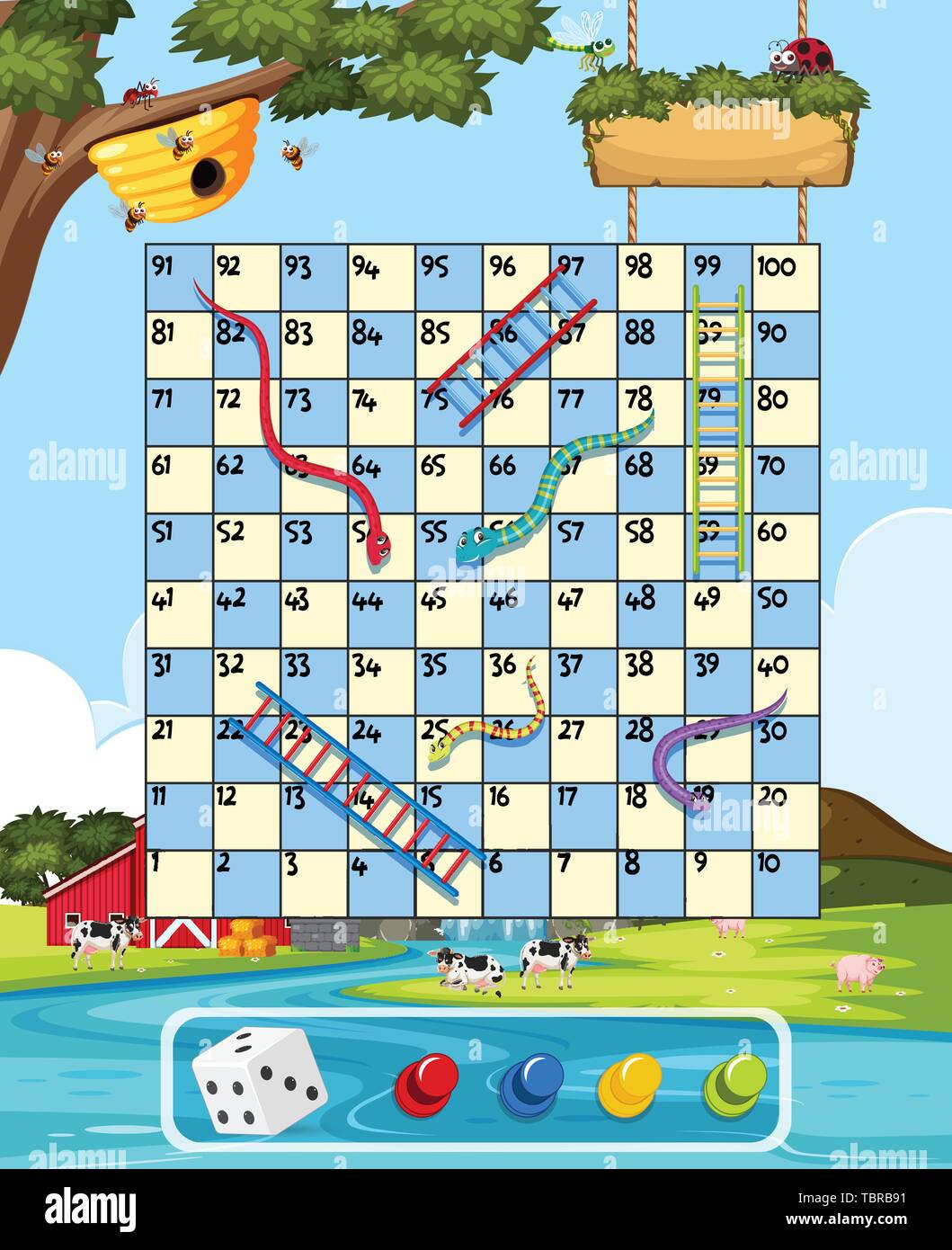 Farm snake ladder game template illustration Stock Vector Image & Art ...