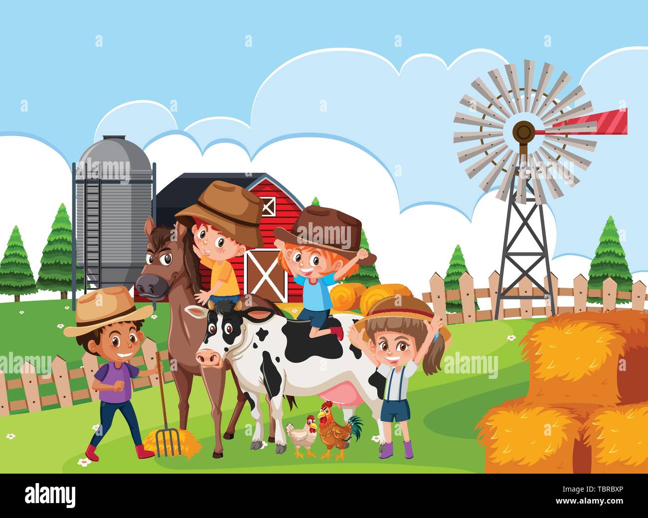 Kids in farm scene illustration Stock Vector Image & Art - Alamy