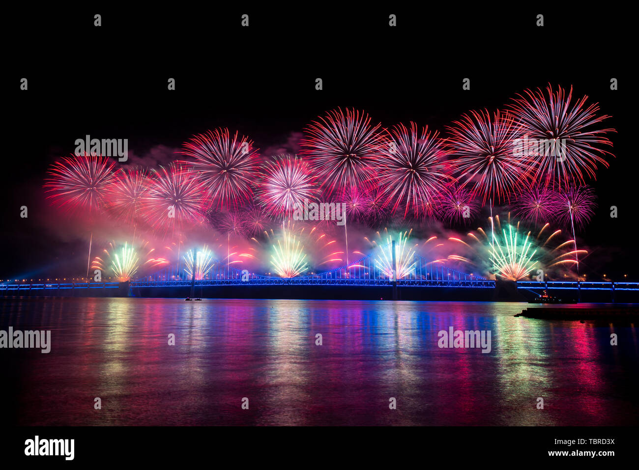 Dalian Xingwan Bridge New Year fireworks Stock Photo - Alamy