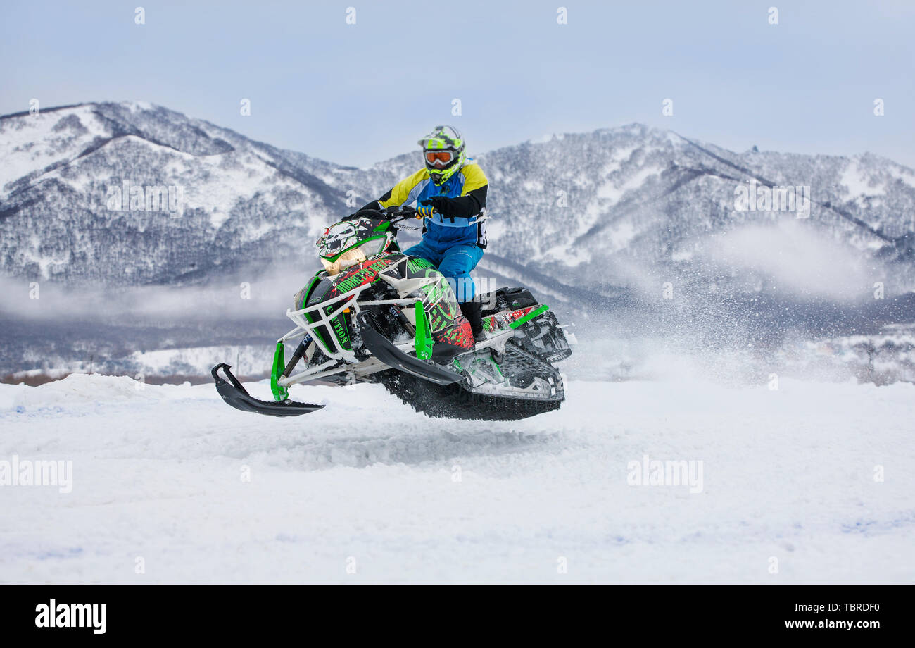 Snowmobile jumping extreme snowmobiling hi-res stock photography and ...