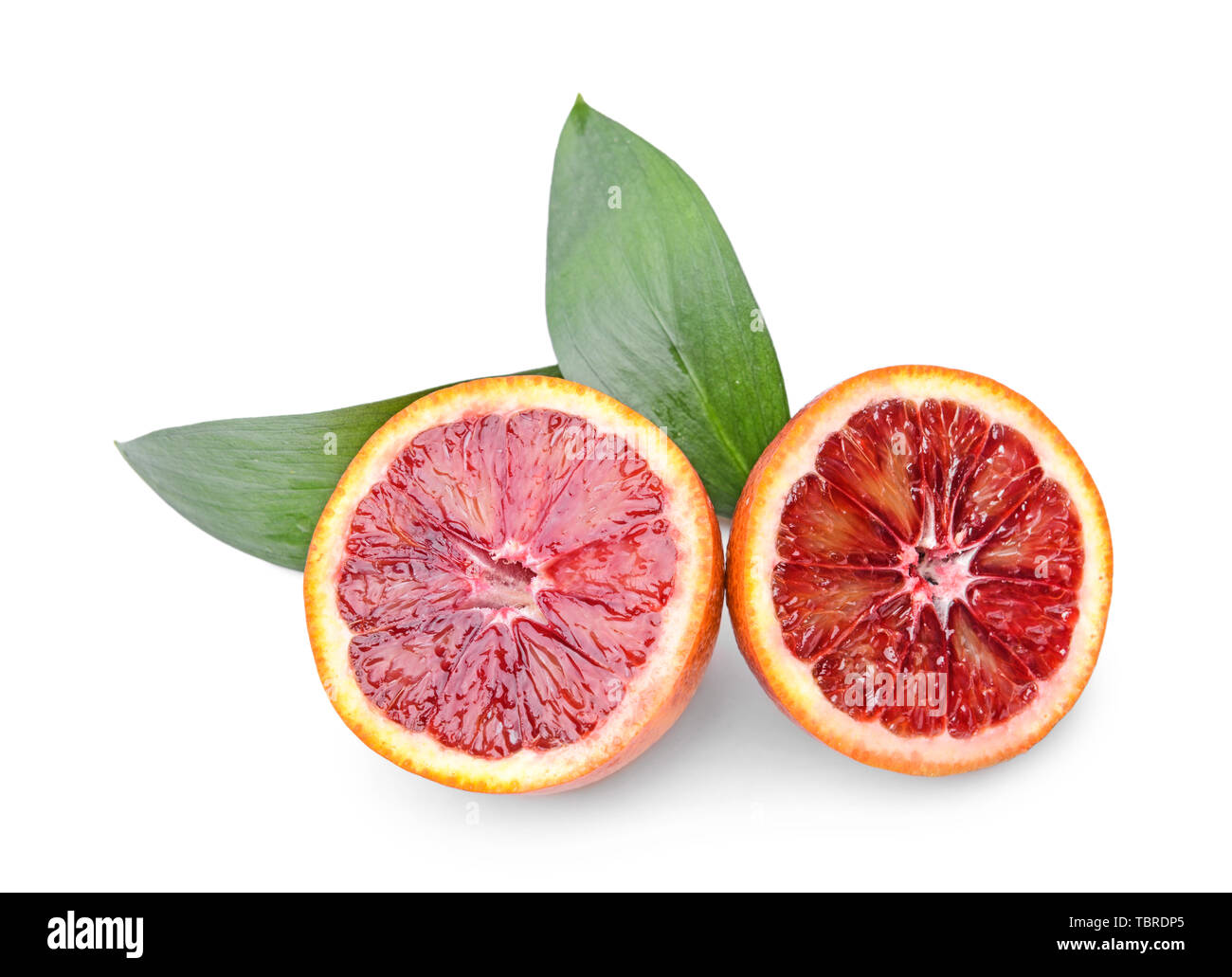 Cut blood orange on white background Stock Photo - Alamy