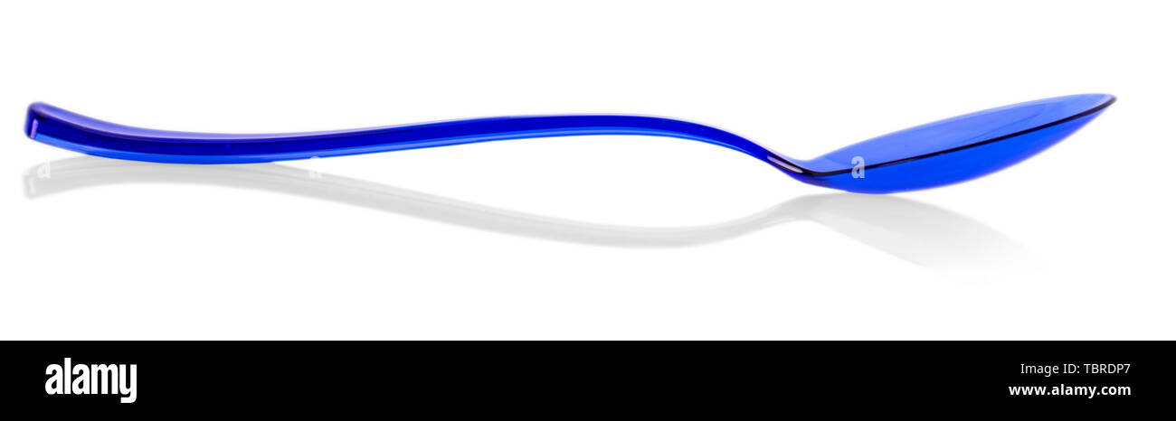 A simple bright blue plastic spoon on white background Stock Photo - Alamy