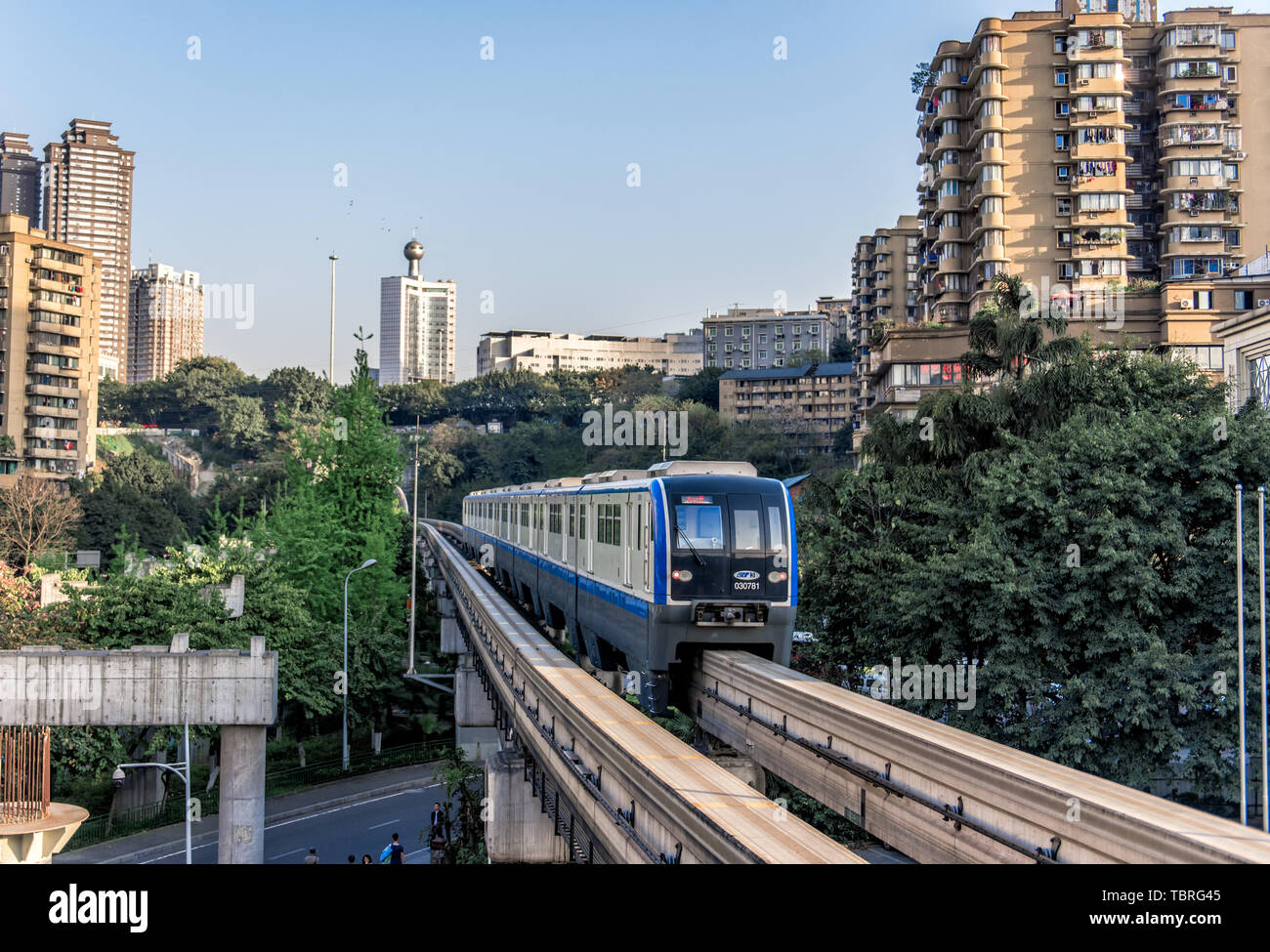 Chongqing light rail train in motion Stock Photo - Alamy