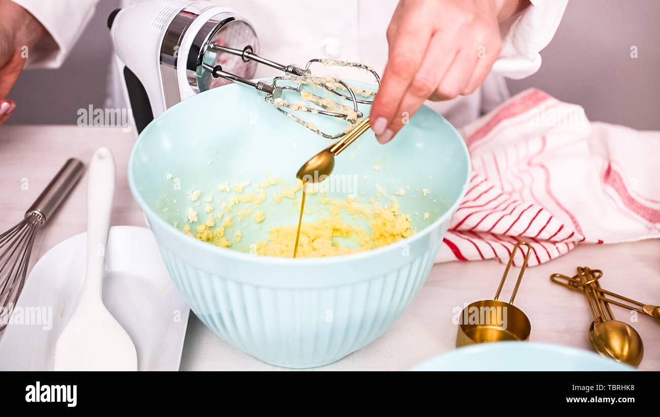 Step by step. Mixing sugar cookies dough in mixing bowl Stock Photo - Alamy