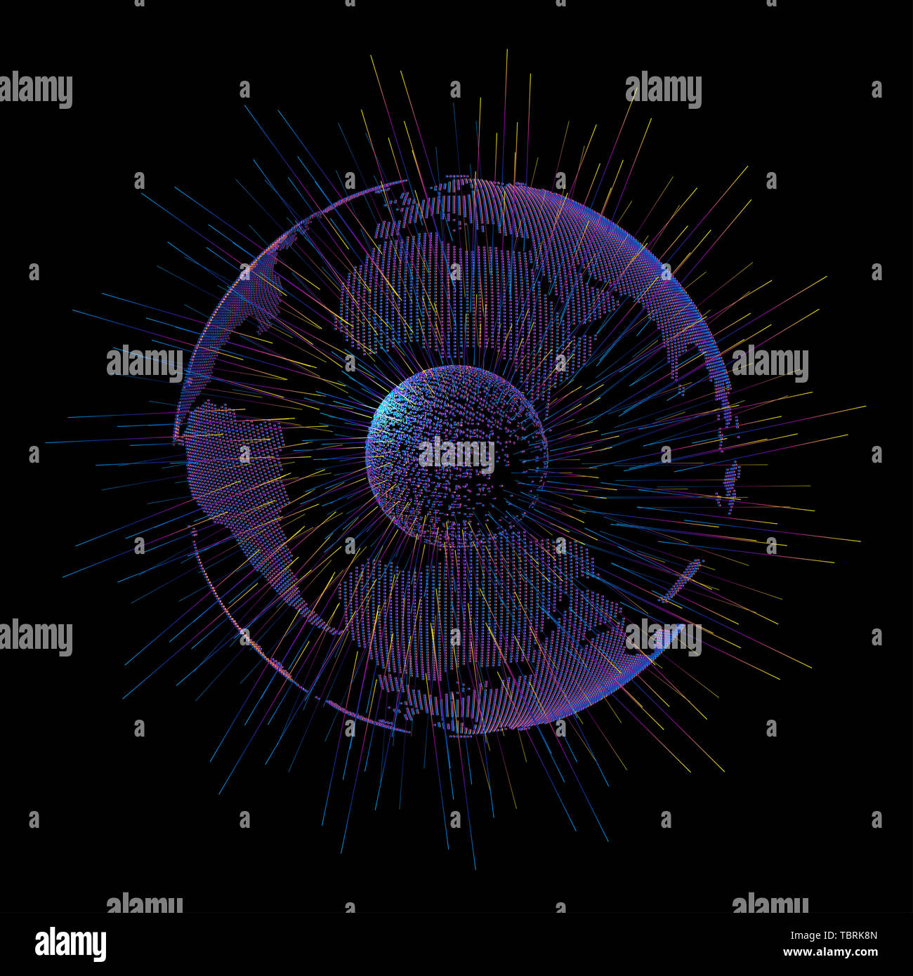 Radiation line, point line combined composition of world map, world ...