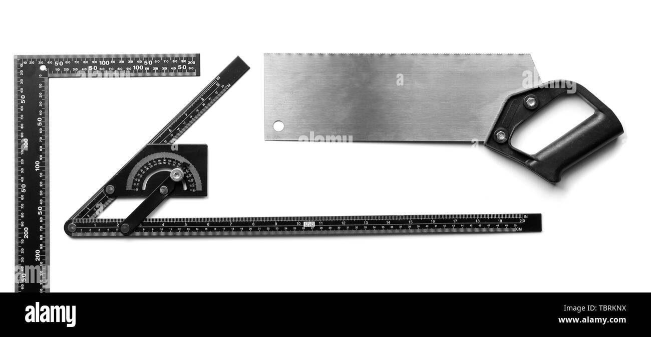 Set of carpenter's tools on white background Stock Photo - Alamy