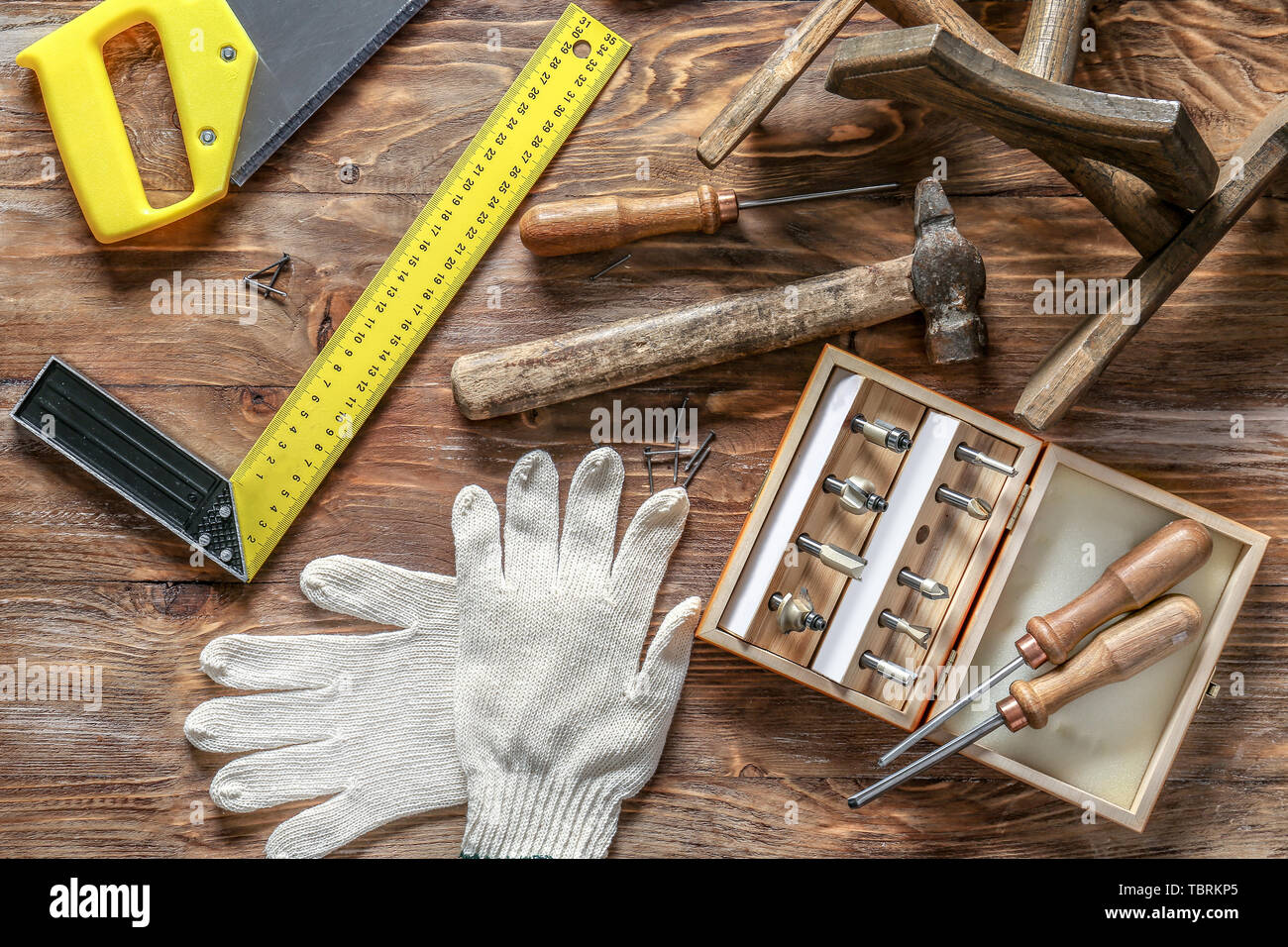 Box different carpenters tools hi-res stock photography and images - Alamy