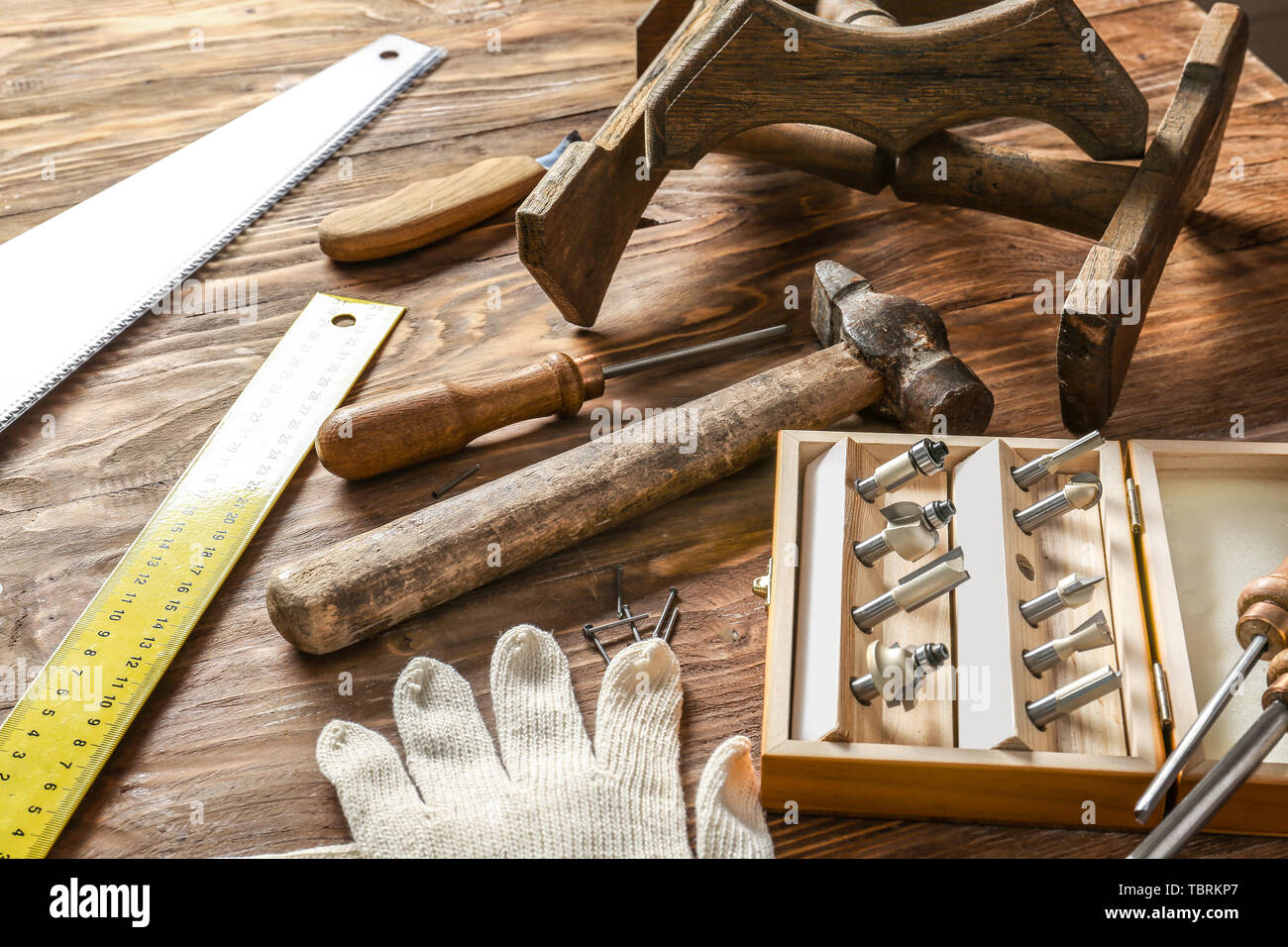 Set different carpenters tools hi-res stock photography and images - Alamy