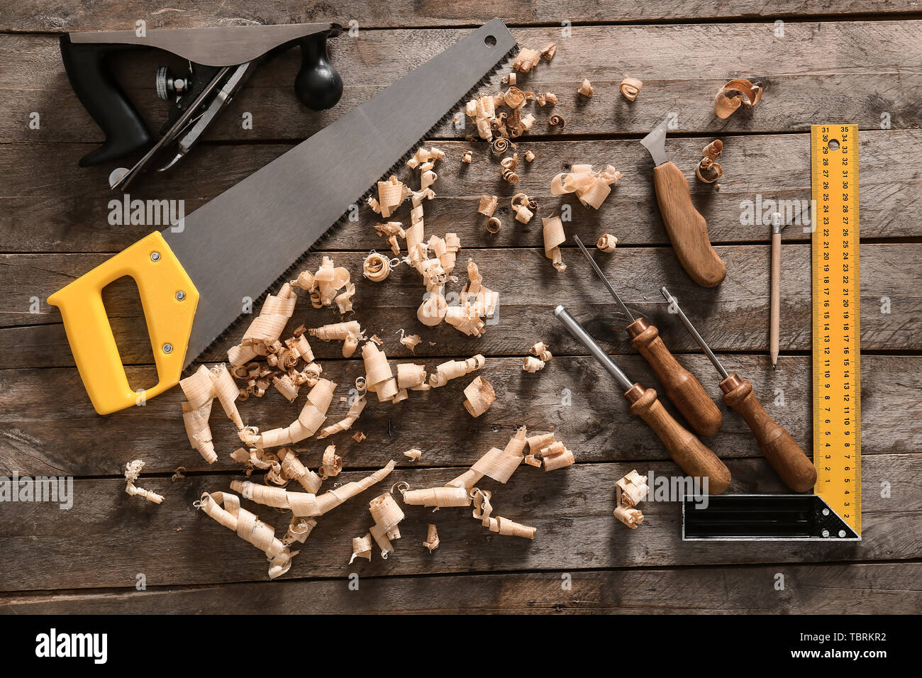 Set different carpenters tools hi-res stock photography and images - Alamy