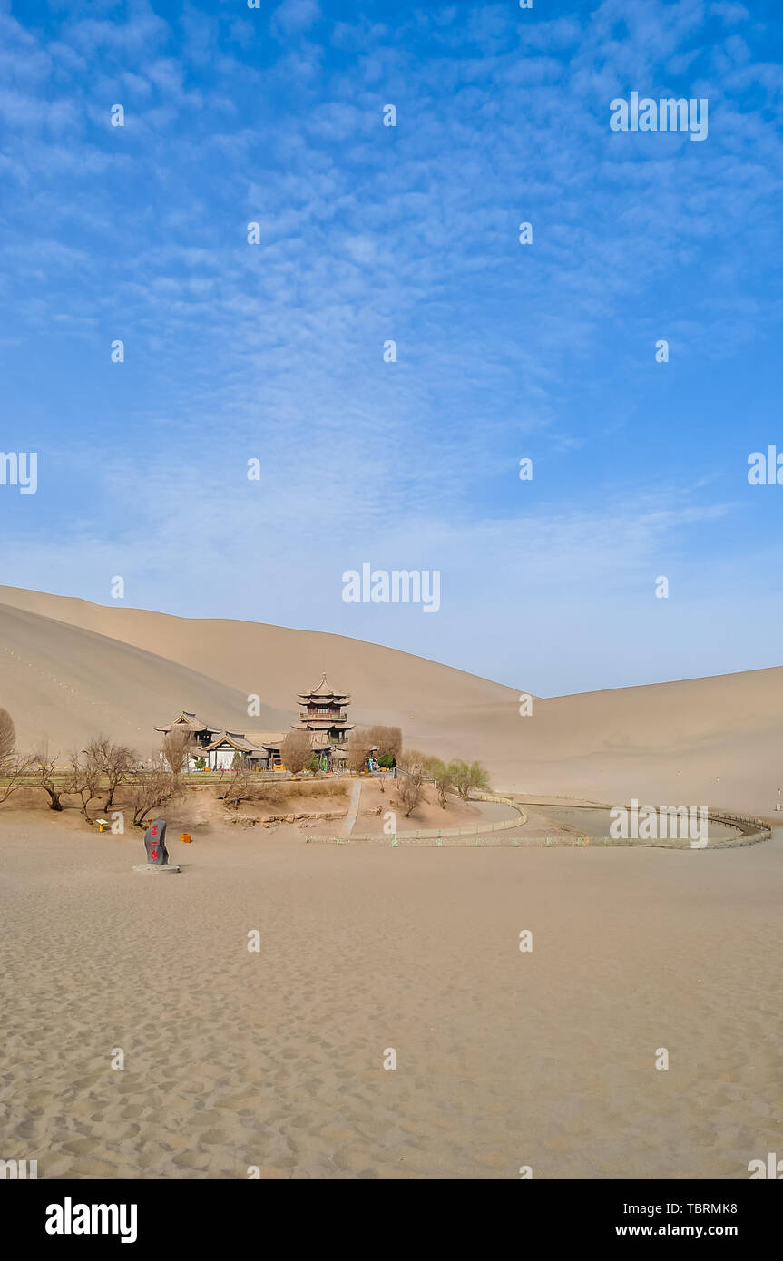 Crescent Spring in Mingsha Mountain, Dunhuang, Gansu Province Stock ...