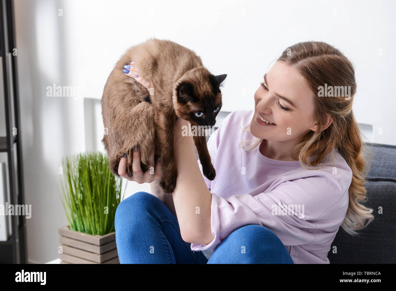 Young woman siamese cat hi-res stock photography and images - Alamy