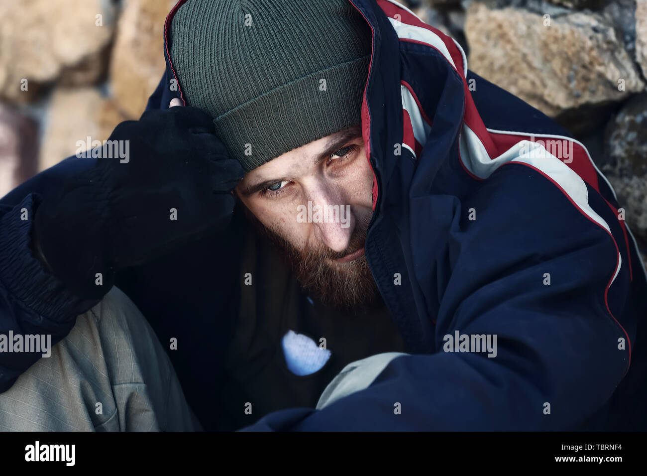 Poor homeless man outdoors Stock Photo - Alamy