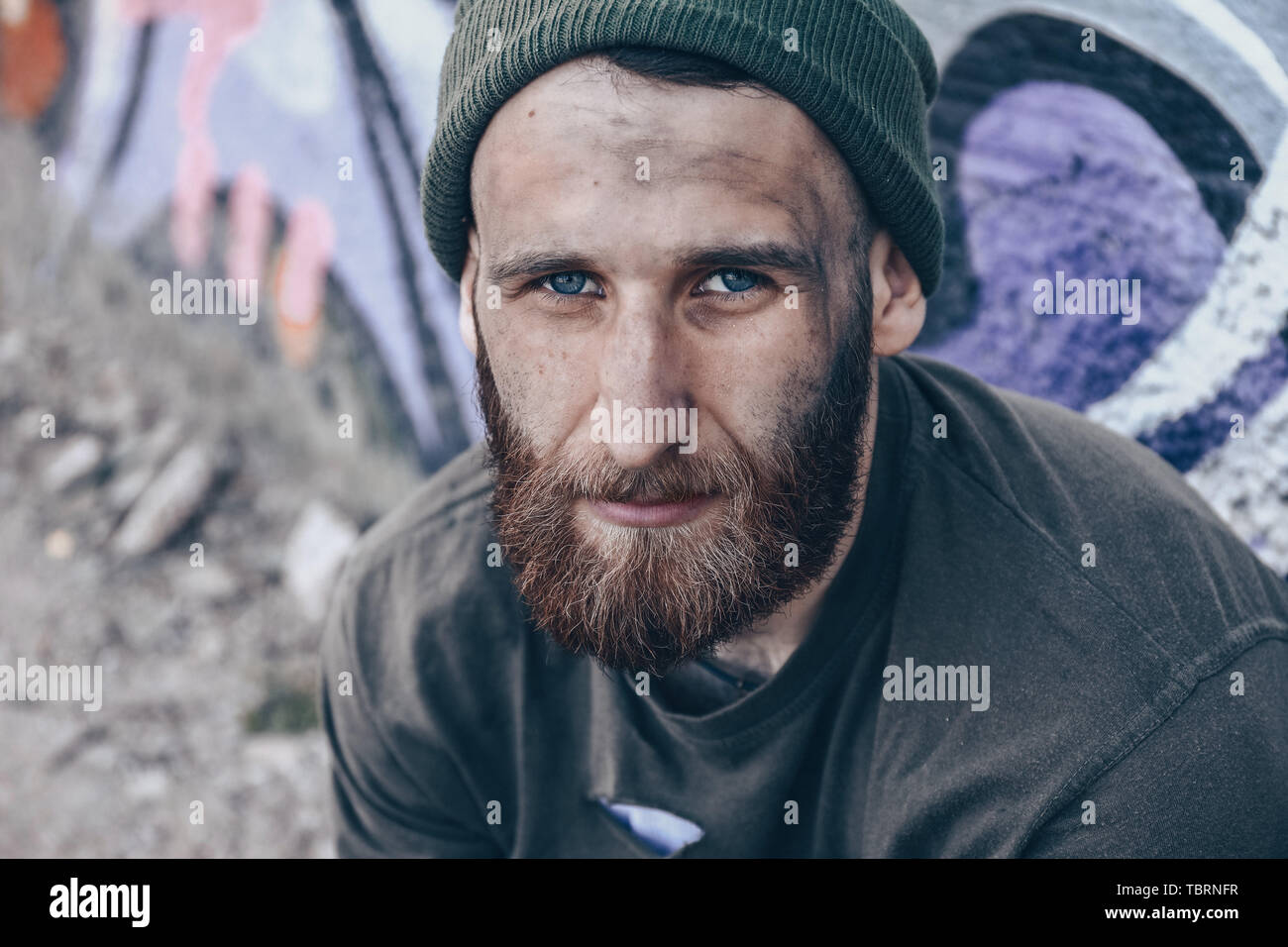 Poor homeless man outdoors Stock Photo - Alamy