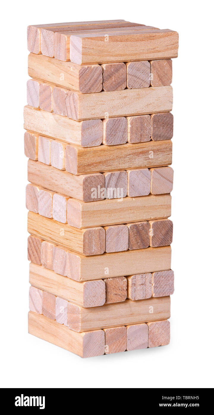 The tower stack from wooden blocks toy on white background Stock Photo ...