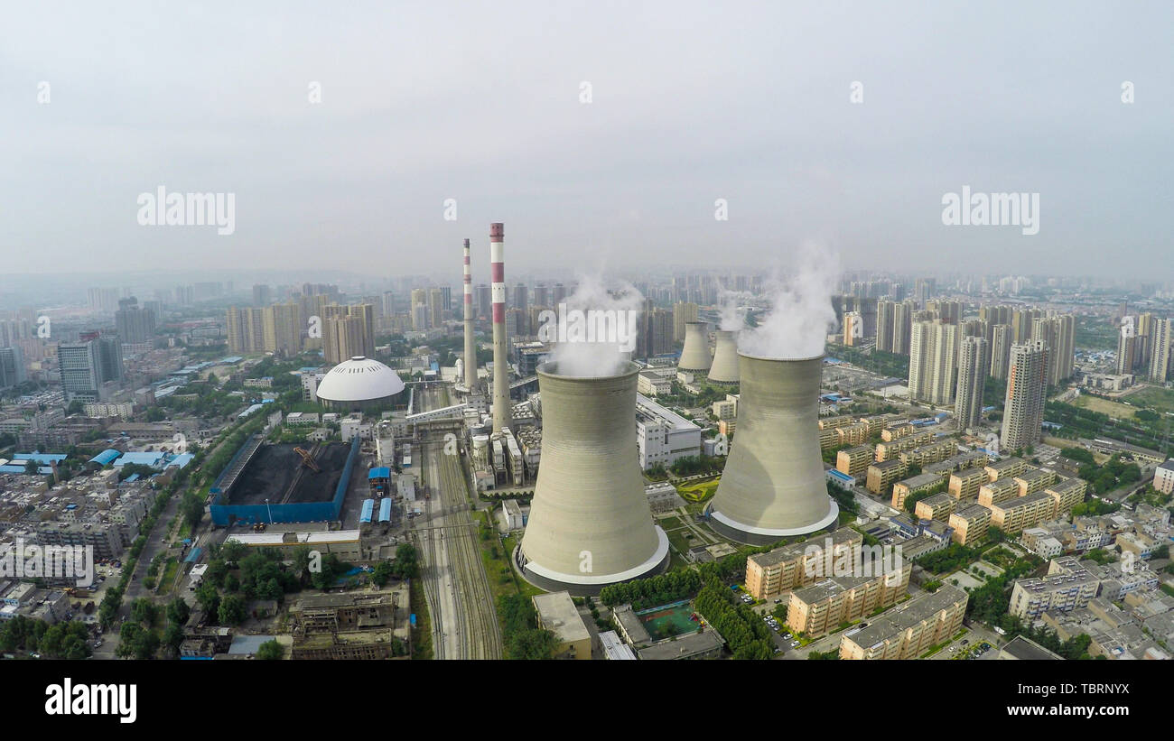 Aerial thermal power plant chimney Stock Photo - Alamy
