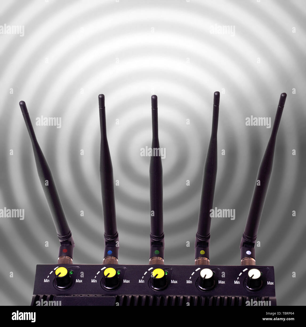 Router black with antenna carved on a radio waves background Stock ...