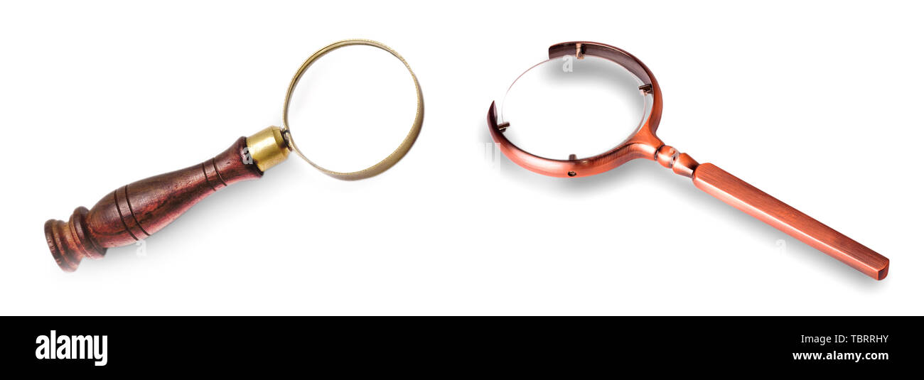 the old Magnifier carved on a white background Stock Photo - Alamy