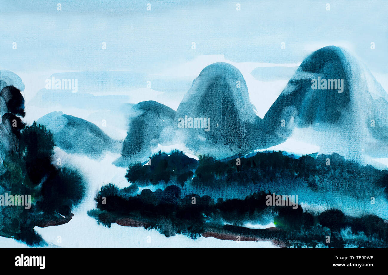 Guilin landscape hand-painted Stock Photo - Alamy