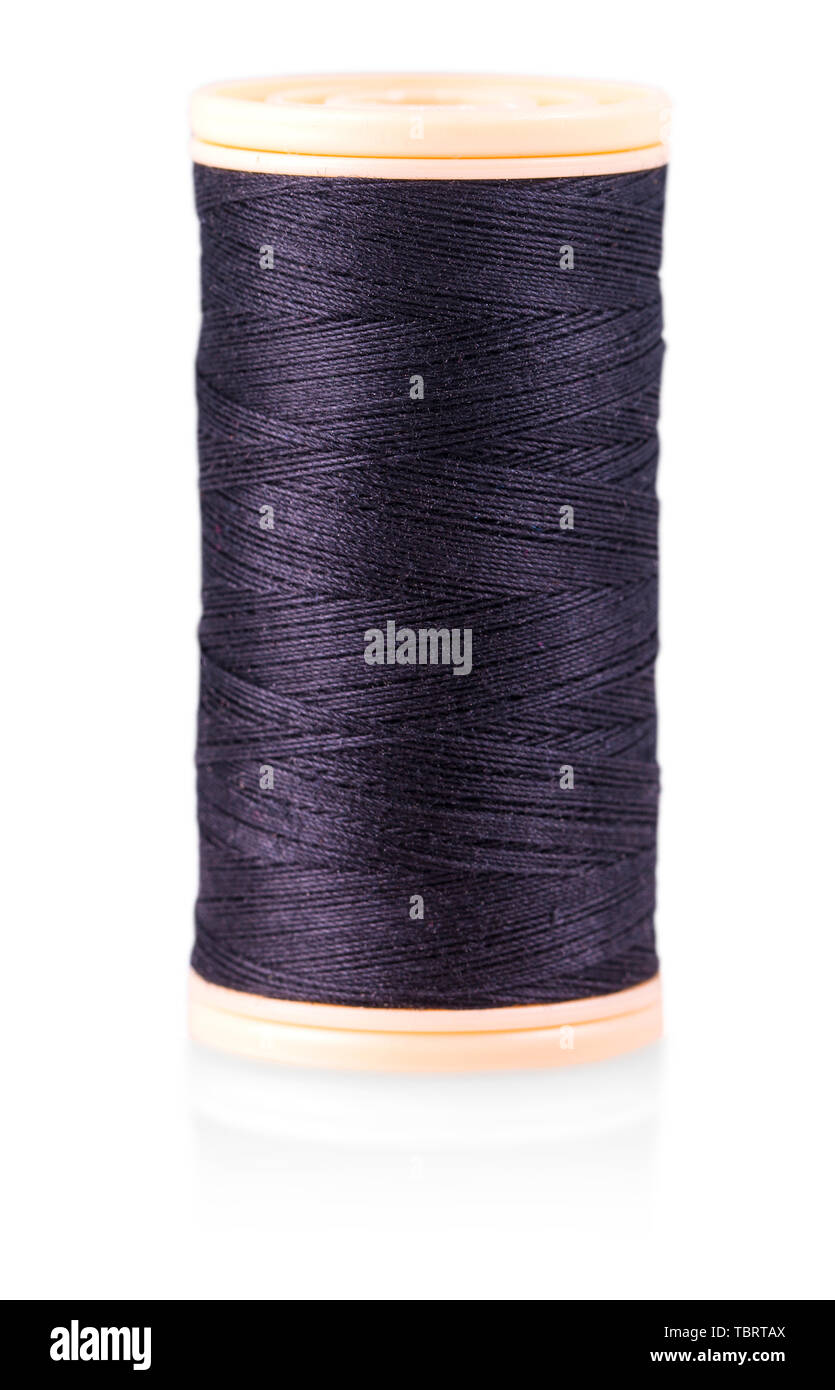 bobbin with black thread on a white background Stock Photo - Alamy