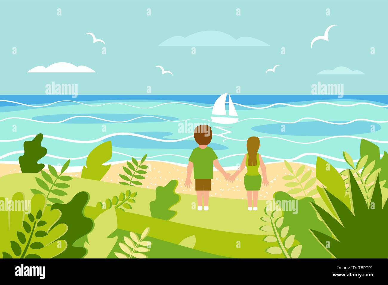 Summer landscape Vector illustration in flat style Stock Vector Image ...