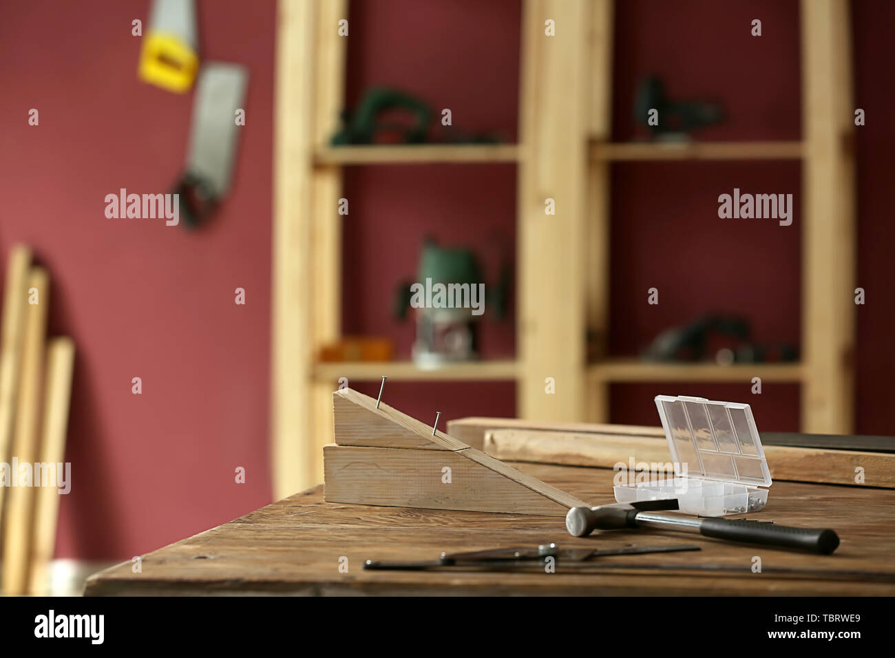 Workplace of carpenter in shop Stock Photo - Alamy