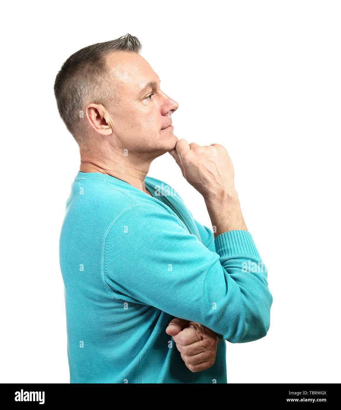 Portrait of handsome middle-aged man on white background Stock Photo ...