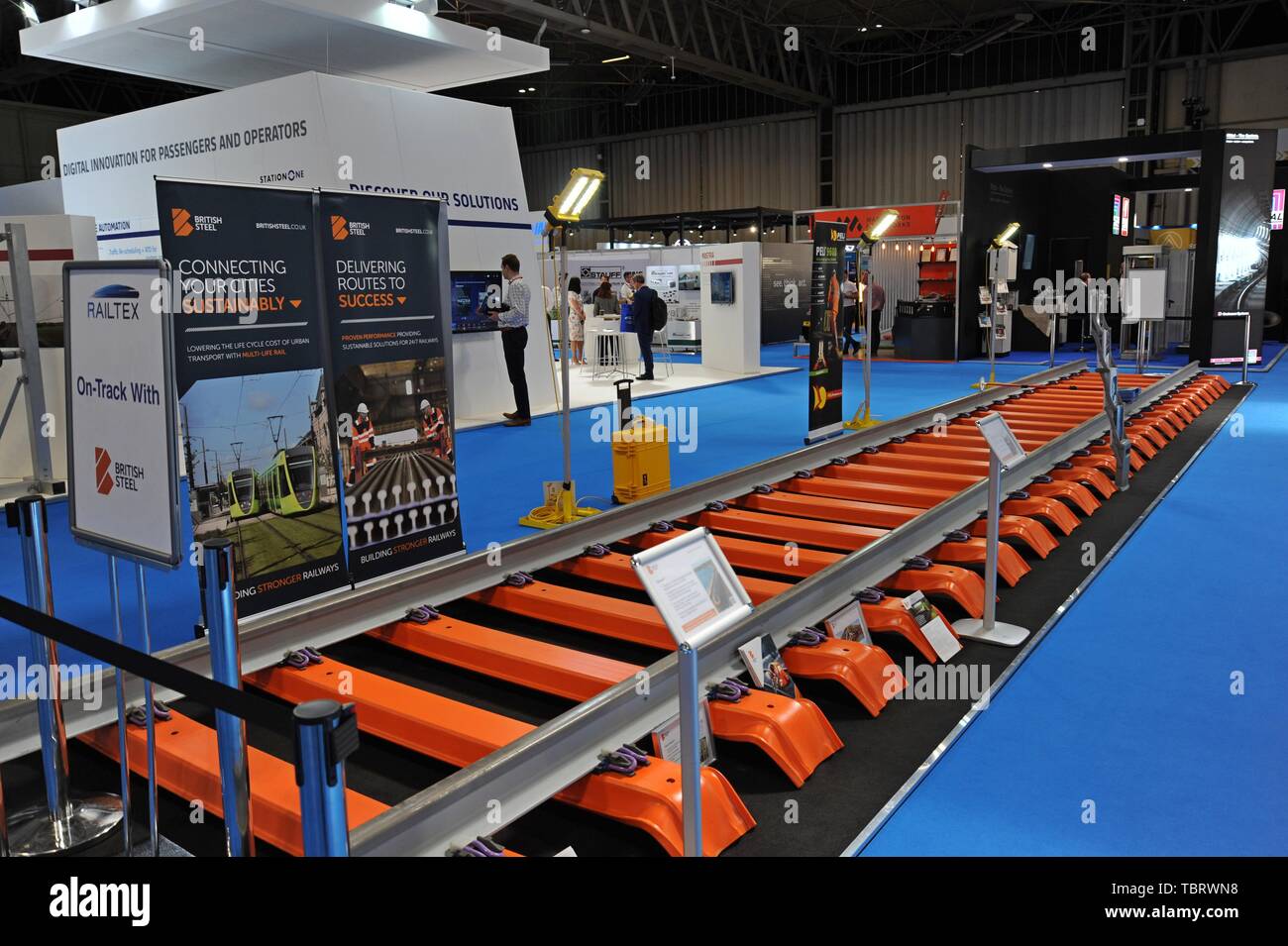 British Steel stand and track section on display at the RailTex Railway ...
