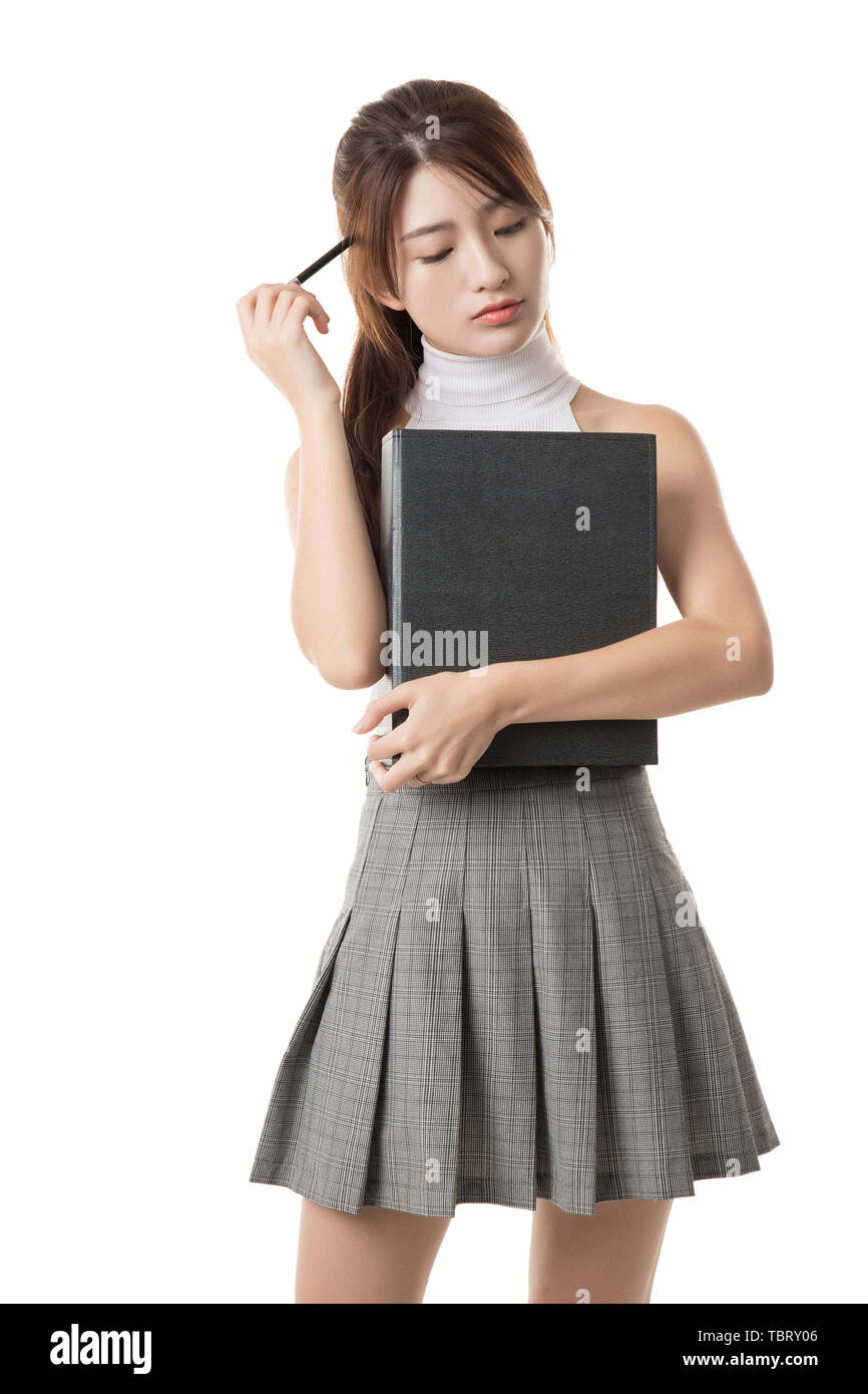 Beautiful cute college student against white background Stock Photo - Alamy