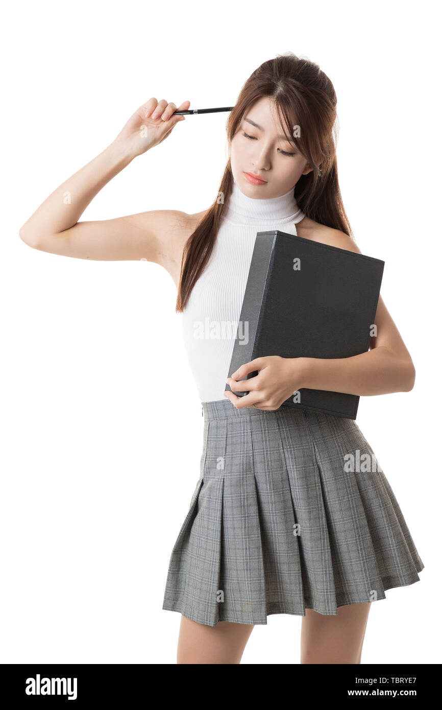 Beautiful cute college student against white background Stock Photo - Alamy