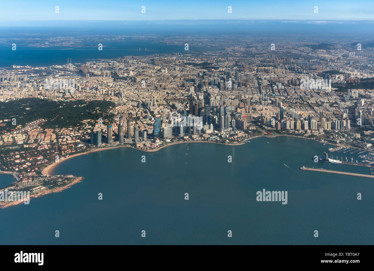 Panoramic aerial map of Qingdao Stock Photo - Alamy