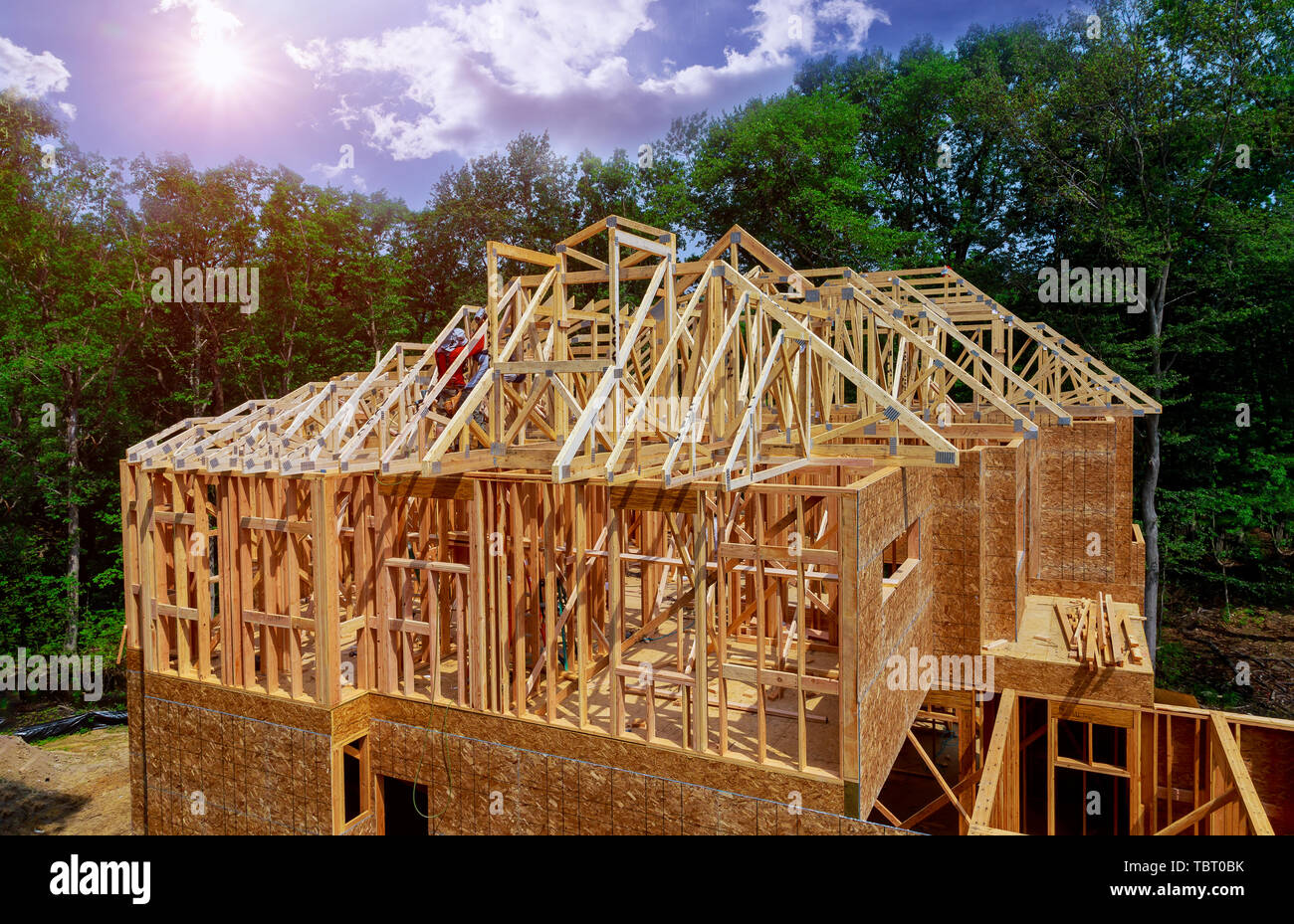 Building construction, wood framing and beam construction structure at ...