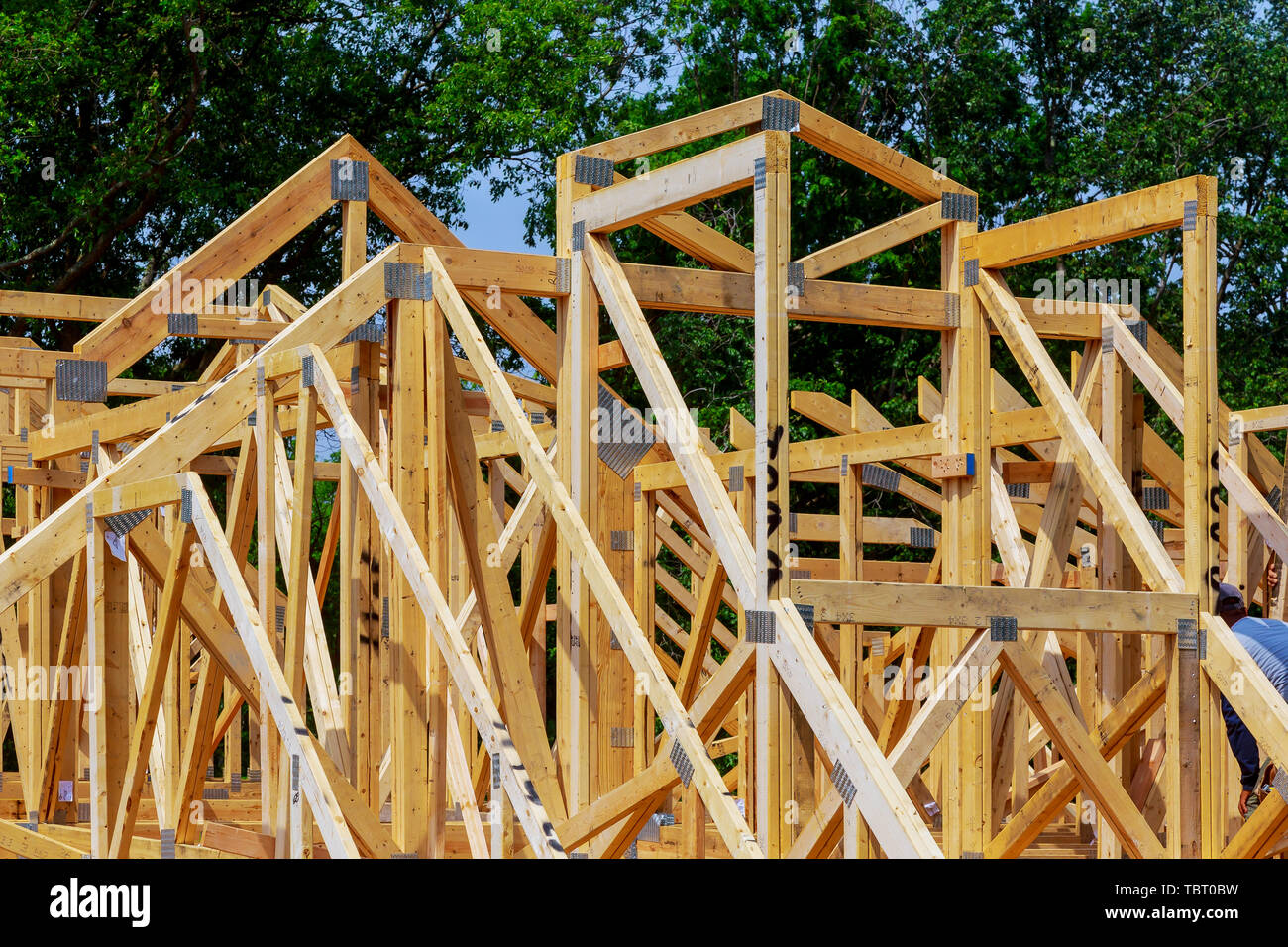 Exterior wood frame and beam construction building of new home ...