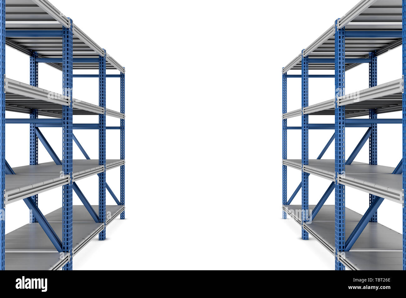 3d rendering of two empty metal rack shelves isolated on white ...