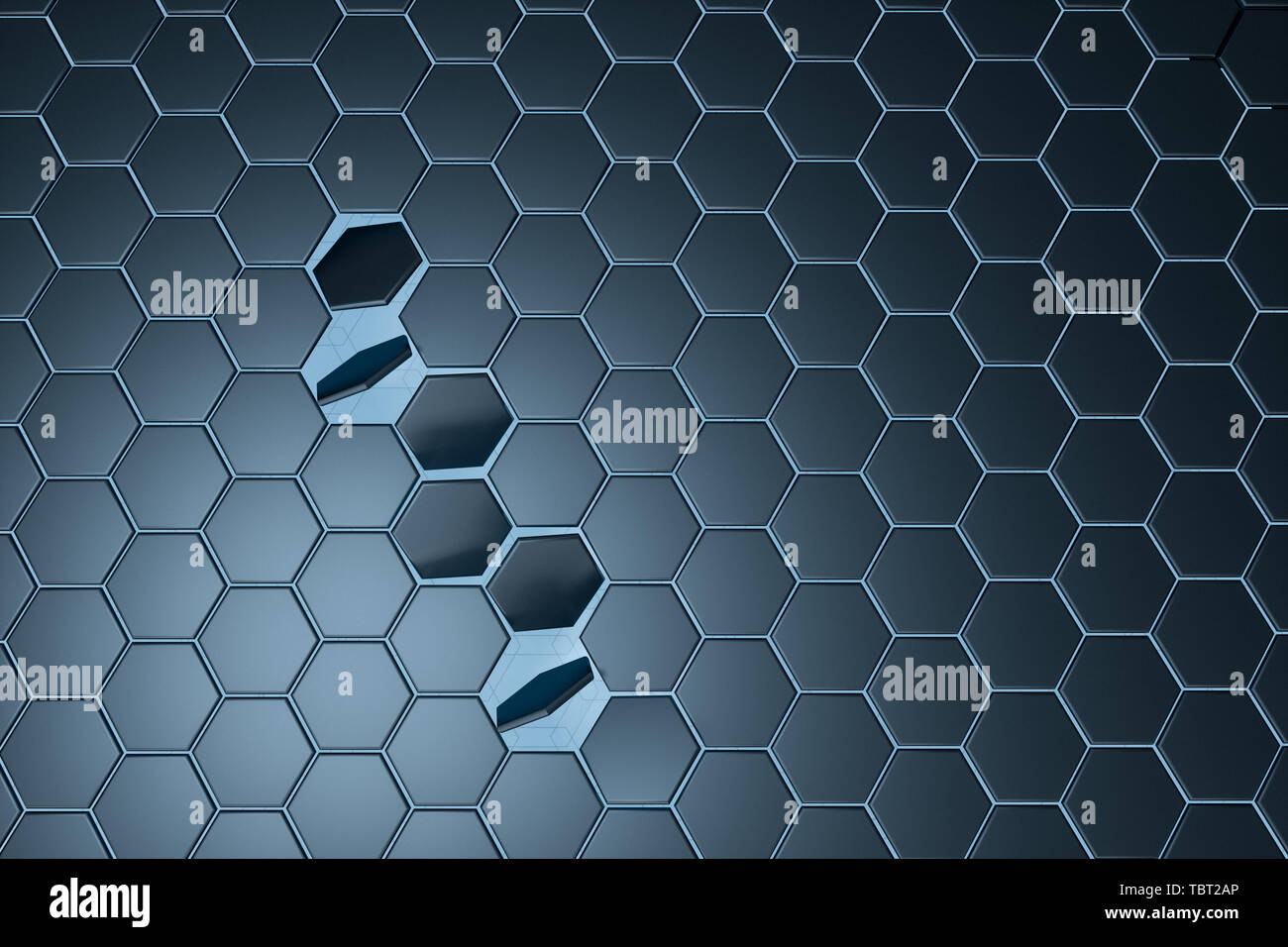 Three-dimensional rendering, dark hexagonal background, industrial ...