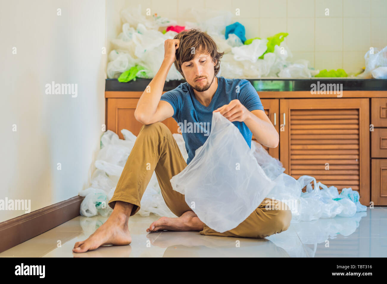 The man used too many plastic bags that they filled up the entire ...