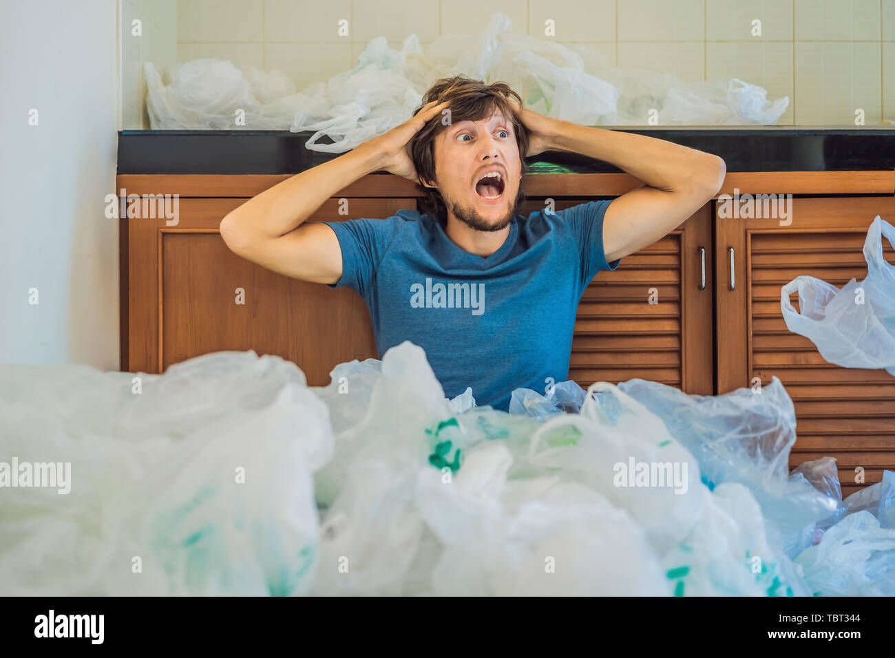 The man used too many plastic bags that they filled up the entire ...