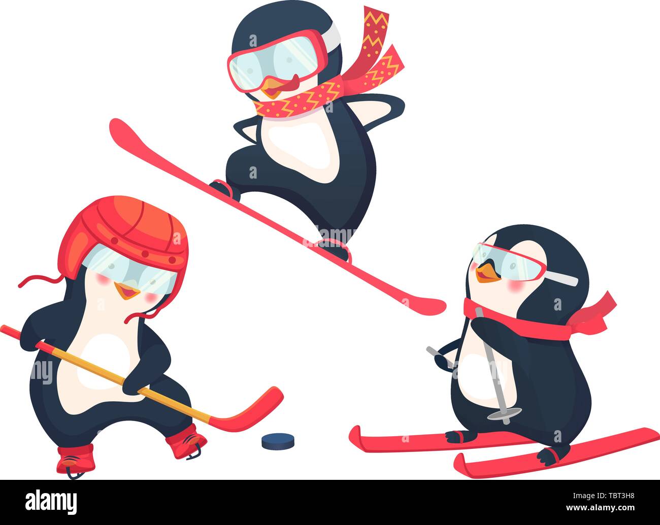 Winter sports. Childrens sports concept. Active penguins in winter ...