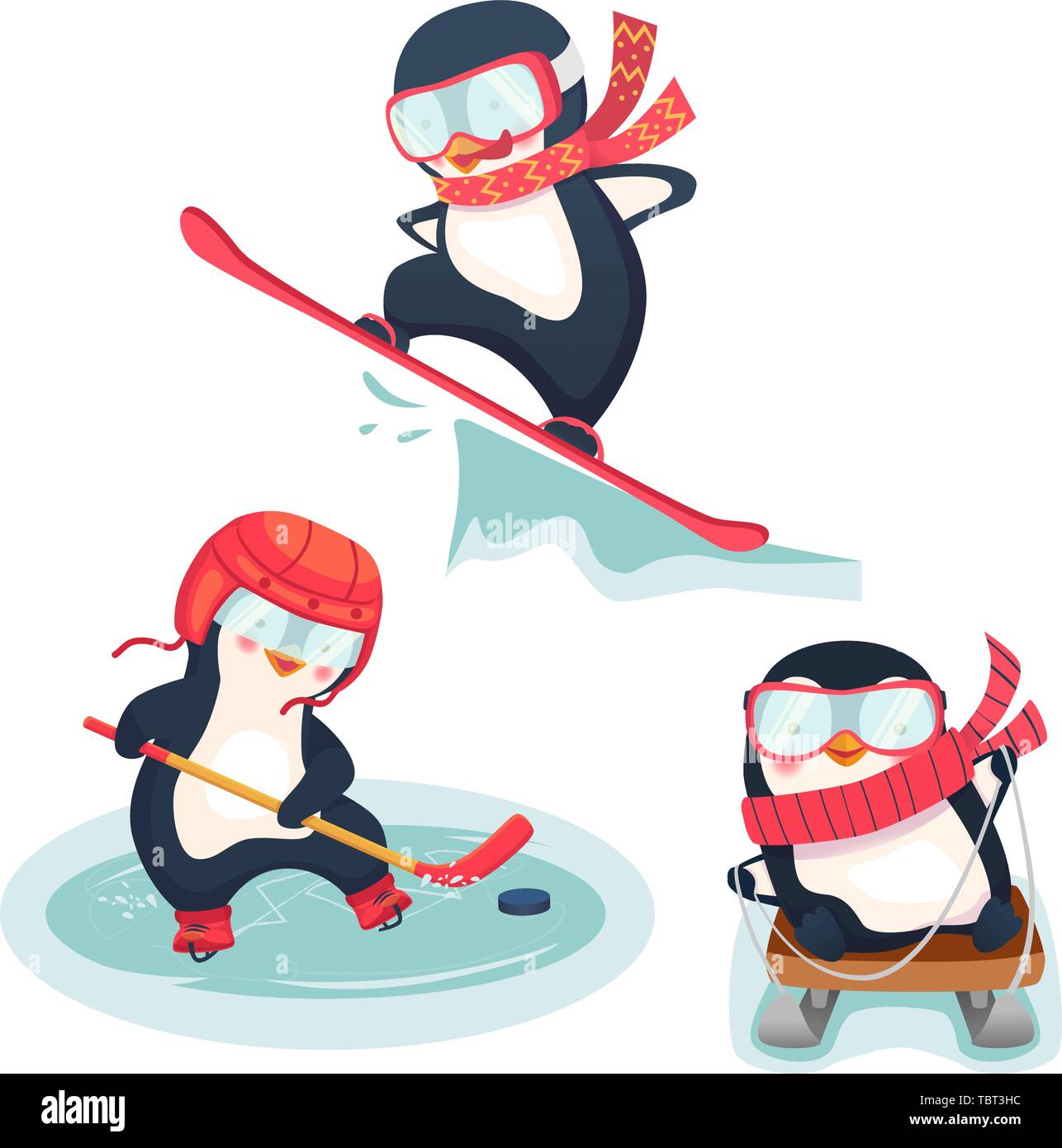 Winter sports. Childrens sports concept. Active penguins in winter ...