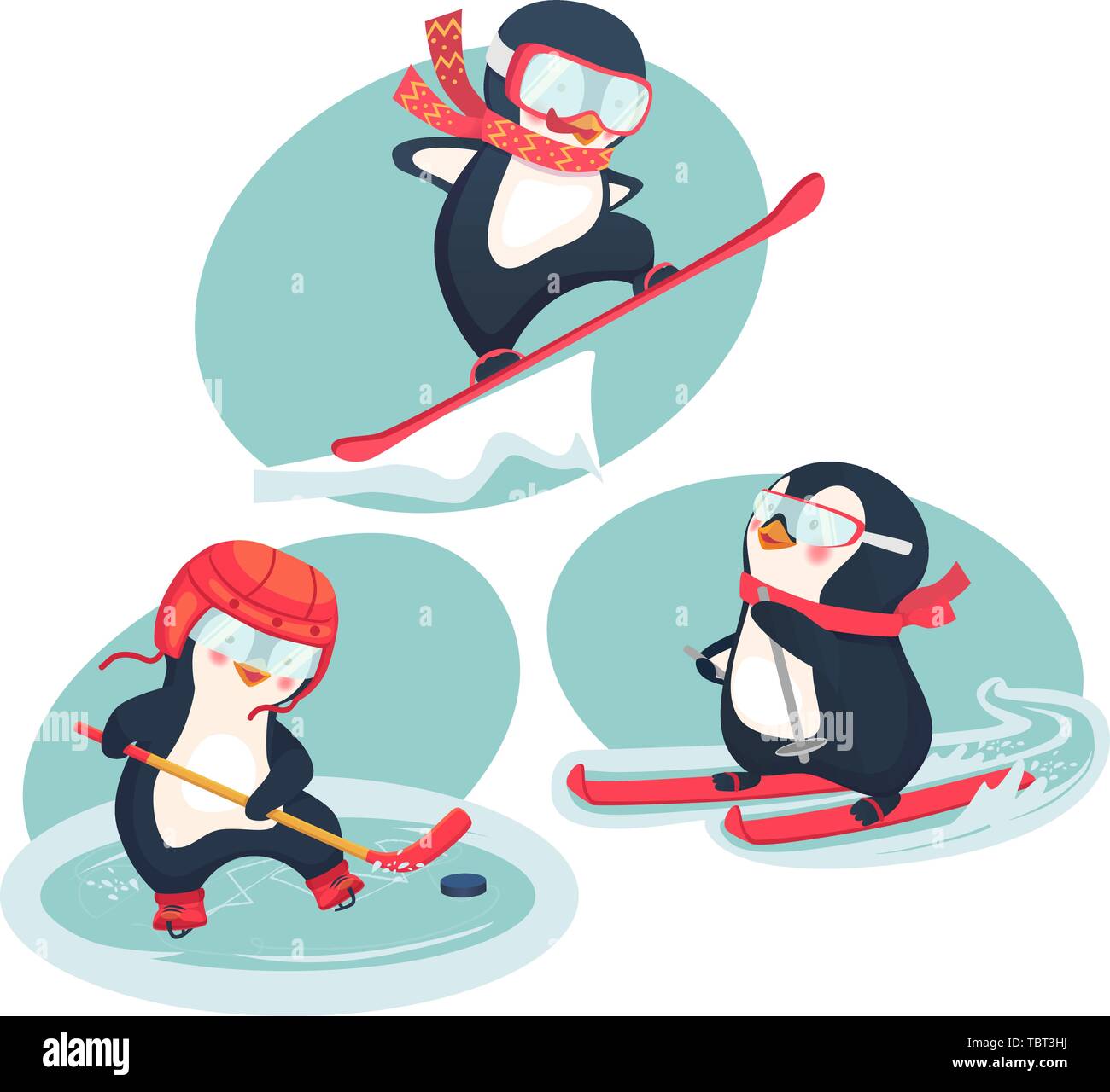 Winter sports. Childrens sports concept. Active penguins in winter ...