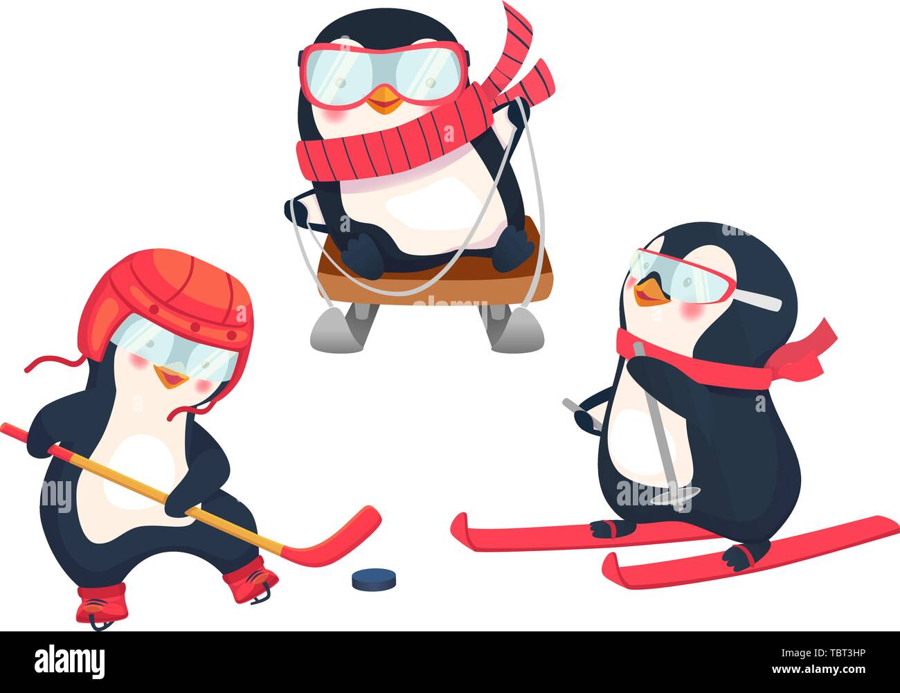 Winter sports. Childrens sports concept. Active penguins in winter ...