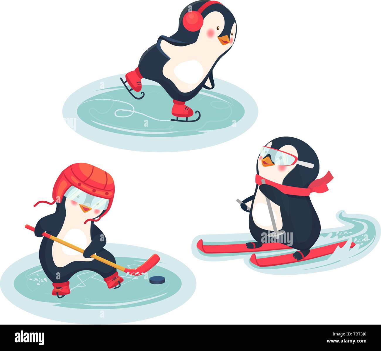 Winter sports. Childrens sports concept. Active penguins in winter ...