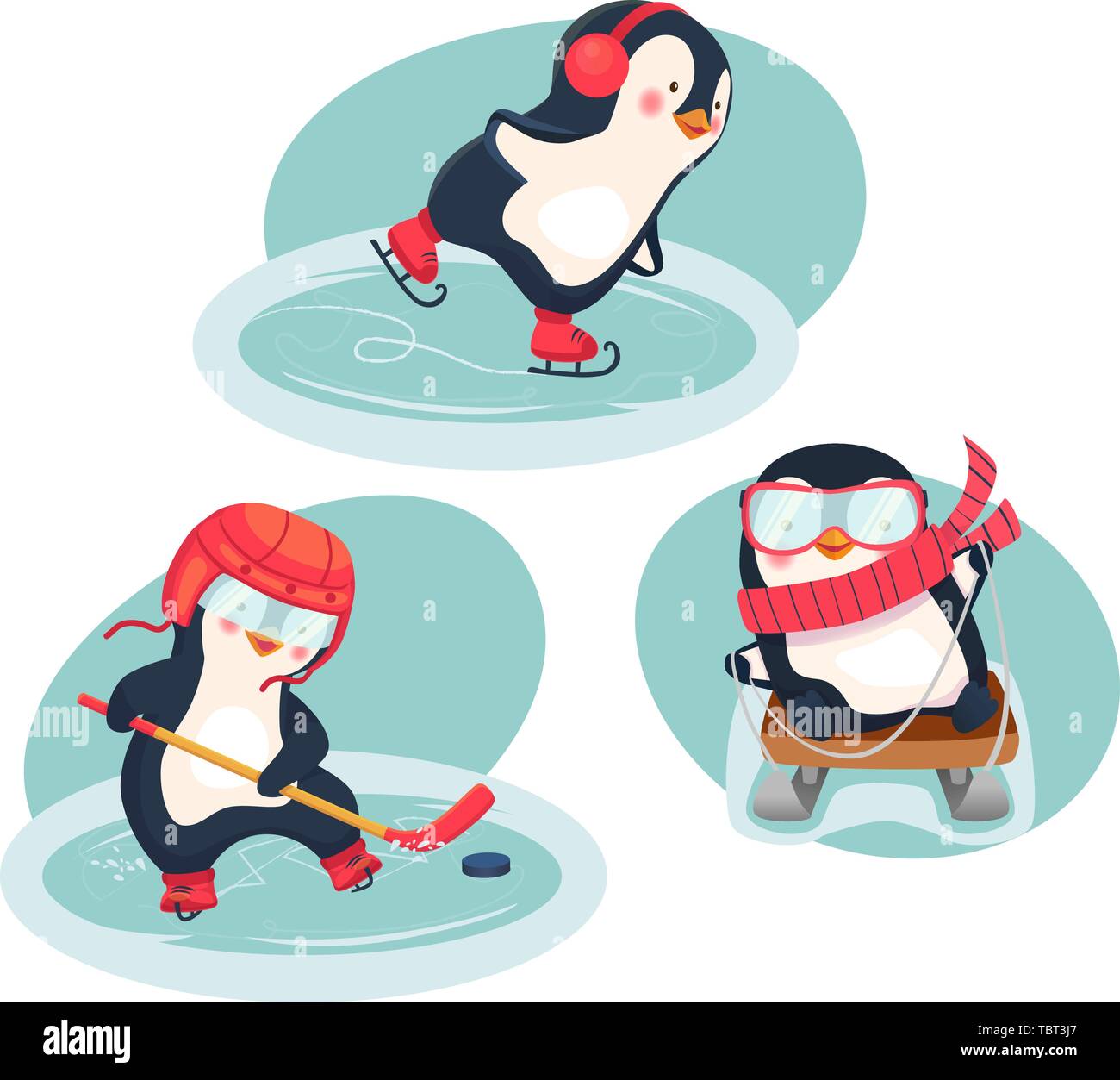 Winter sports. Childrens sports concept. Active penguins in winter ...